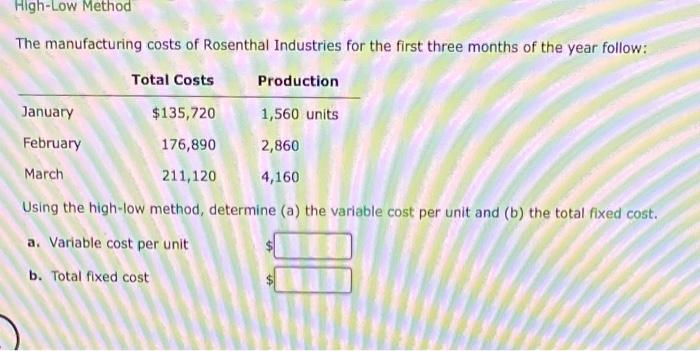 Solved The manufacturing costs of Rosenthal Industries for | Chegg.com