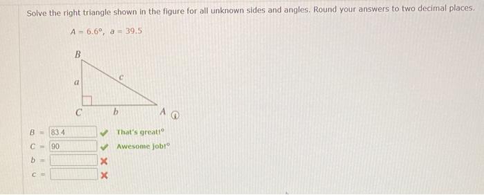 Solved Solve the right triangle shown in the figure for all | Chegg.com