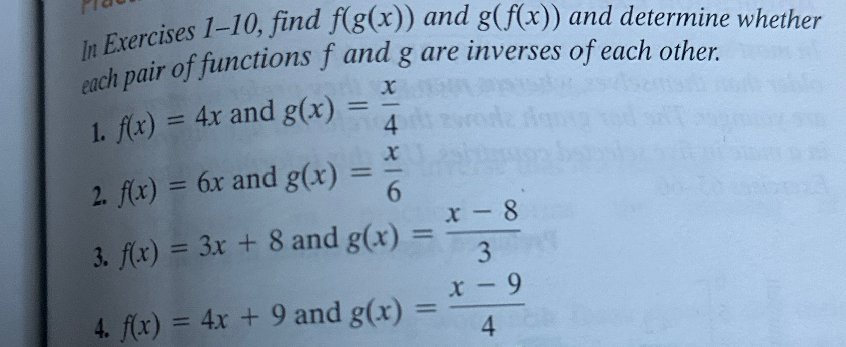 Solved In Exercises 1-10, ﻿find f(g(x)) ﻿and g(f(x)) ﻿and | Chegg.com