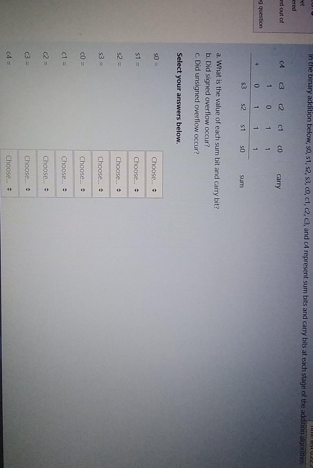 Solved In the binary addition below, so, s1, s2, s3, co, c1, | Chegg.com