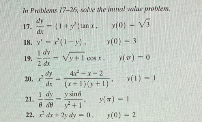 Solved In Problems 1726 Solve The Initial Value Problem 5723