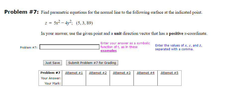 Solved Problem #7: Find parametric equations for the normal | Chegg.com