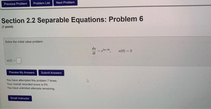 Solved Section 2 2 Separable Equations Problem 6 1 Point