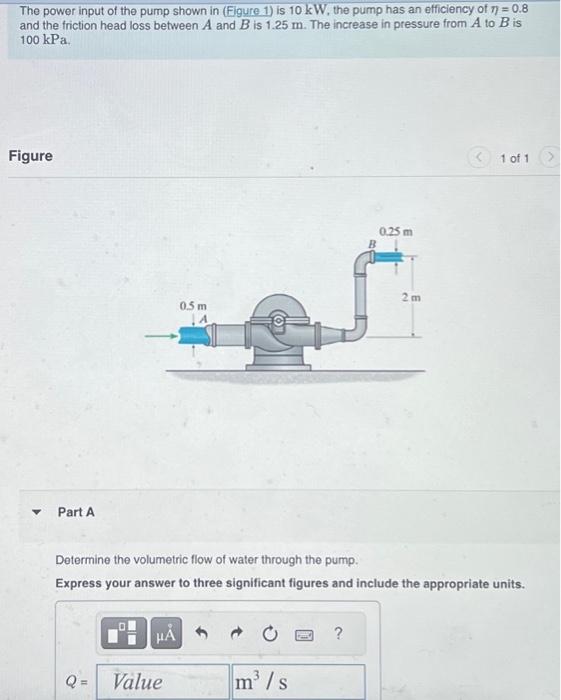 Solved The power input of the pump shown in (Figure 1) is 10 | Chegg.com