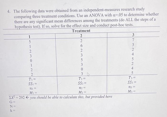 Solved 4. The following data were obtained from an | Chegg.com