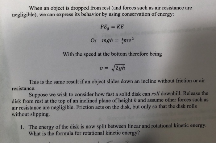 Solved When an object is dropped from rest (and forces such | Chegg.com