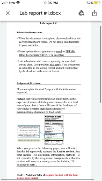 Solved Ultra 9:35 PM 62% X Lab report #1.docx + Lab report | Chegg.com