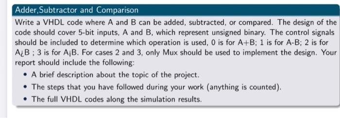 Solved Adder Subtractor And Comparison Write A Vhdl Code 3965