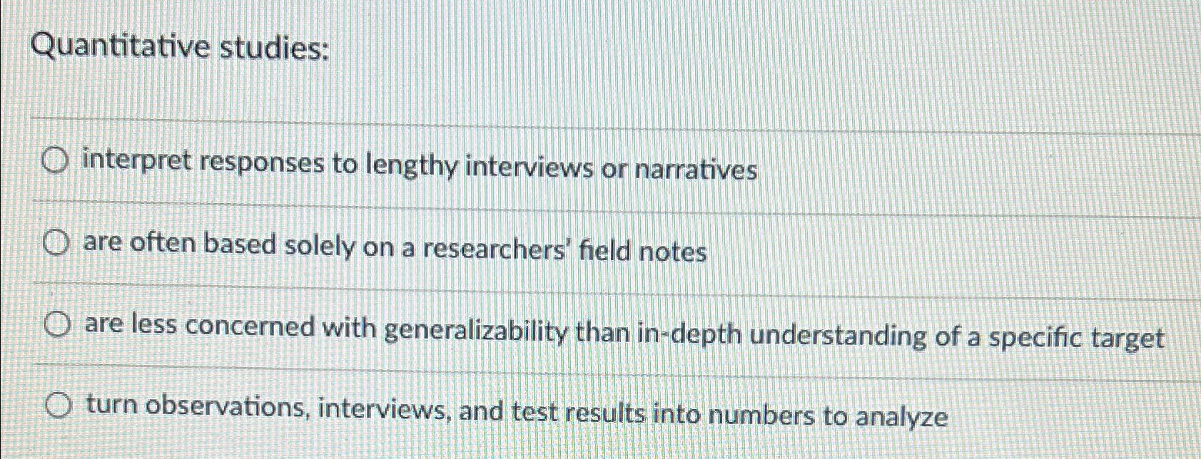 Solved Quantitative studies:interpret responses to lengthy | Chegg.com