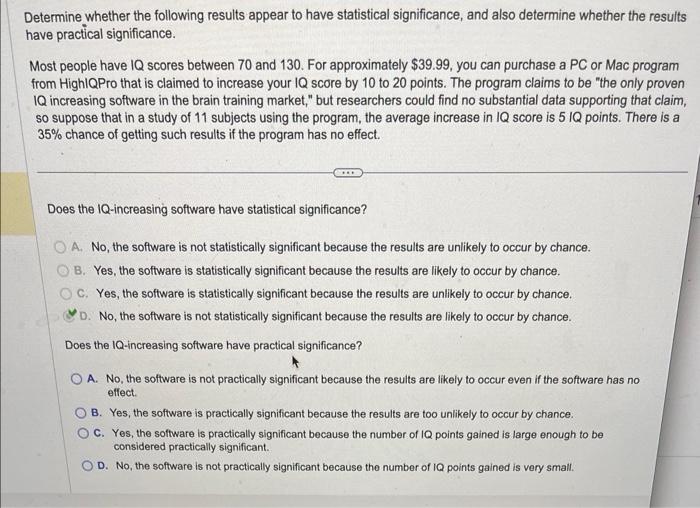 Solved Determine whether the following results appear to | Chegg.com