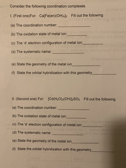Solved Consider the following coordination complexes. 1. | Chegg.com