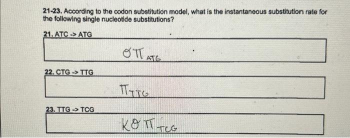 Solved 21-23. According to the codon substitution model, | Chegg.com
