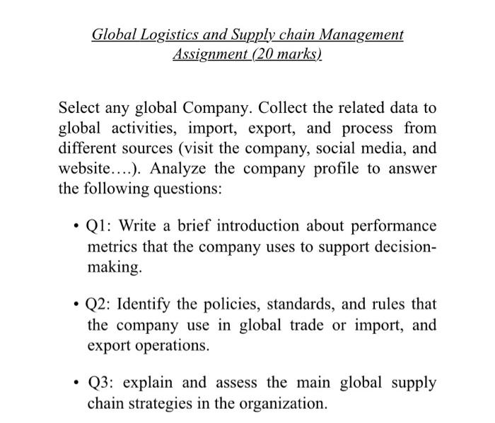 Solved Global Logistics and Supply chain Management | Chegg.com