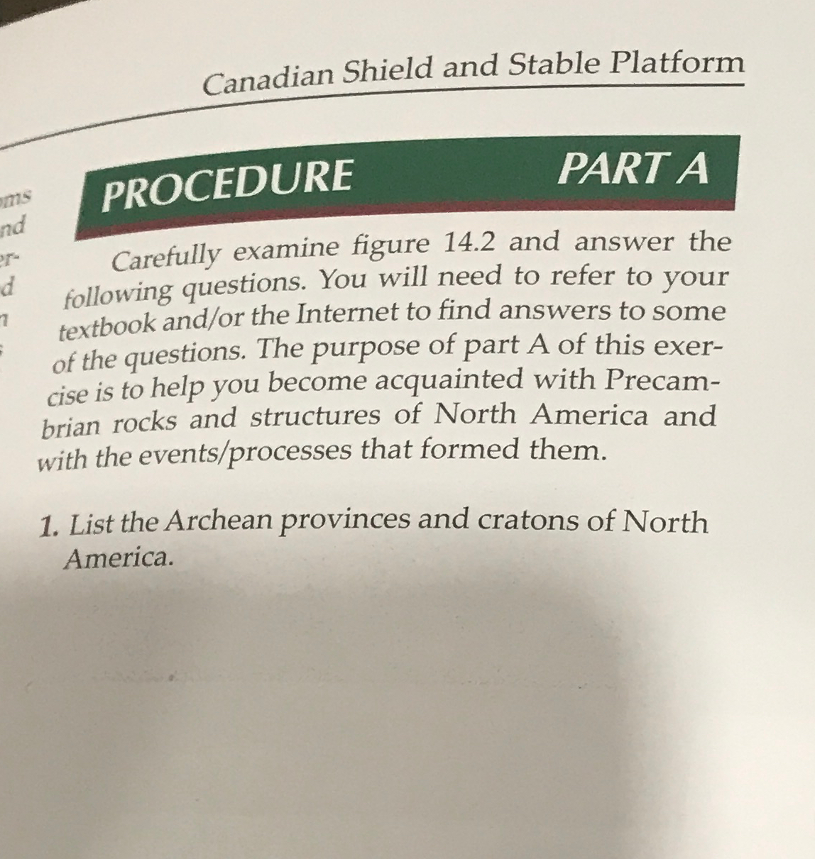 Solved Canadian Shield and Stable PlatformPROCEDUREPART | Chegg.com