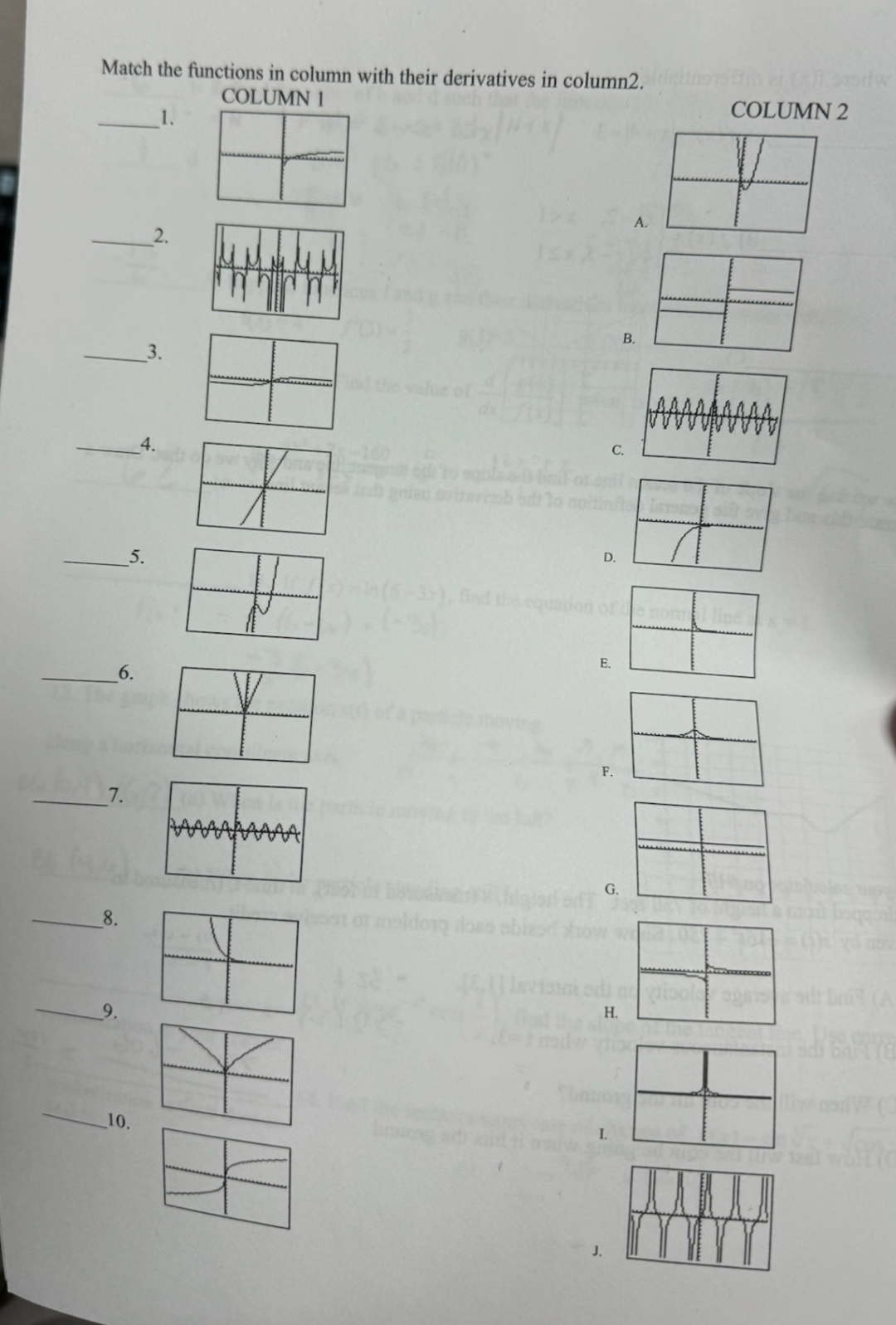 Solved Match the functions in column with their derivatives | Chegg.com