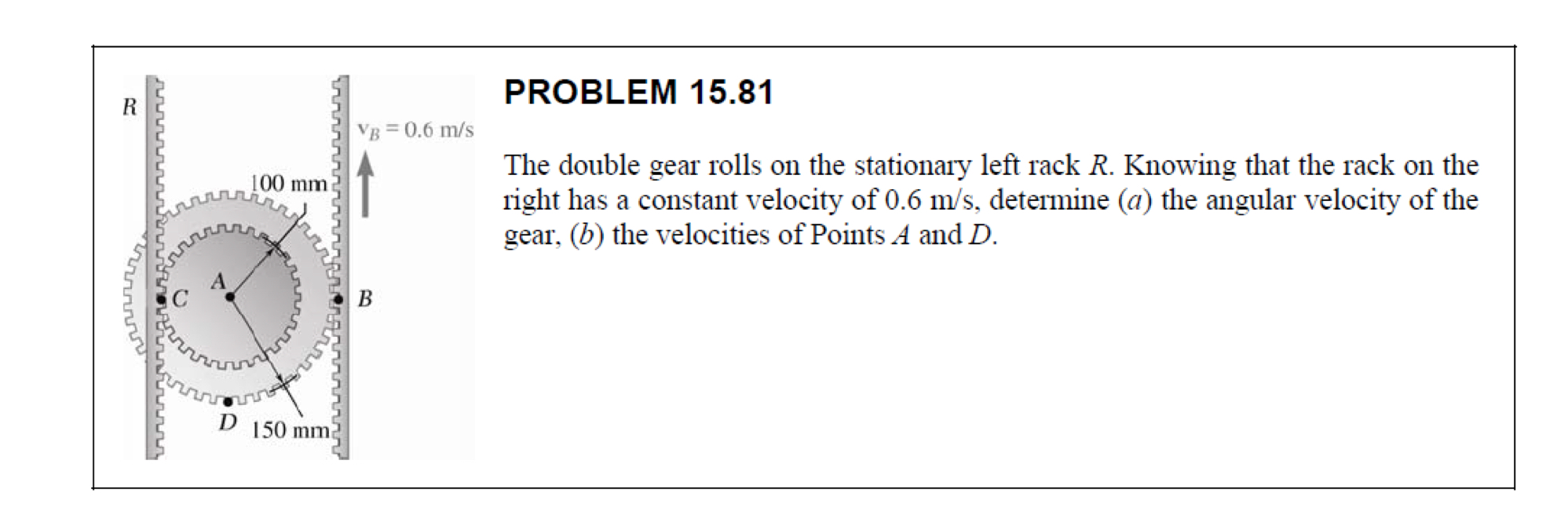 Solved PROBLEM 15.81The double gear rolls on the stationary | Chegg.com