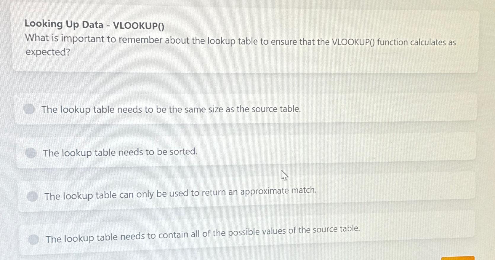 Solved Looking Up Data - ﻿VLOOKUP()What is important to | Chegg.com