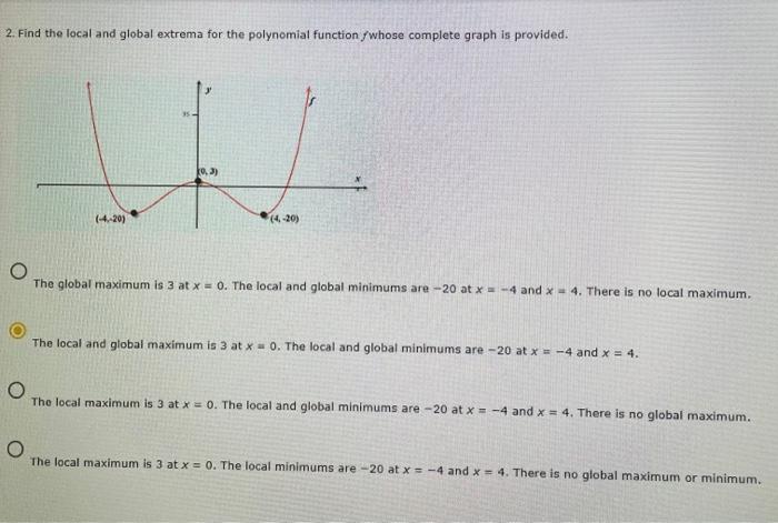 Solved 2. Find the local and global extrema for the | Chegg.com