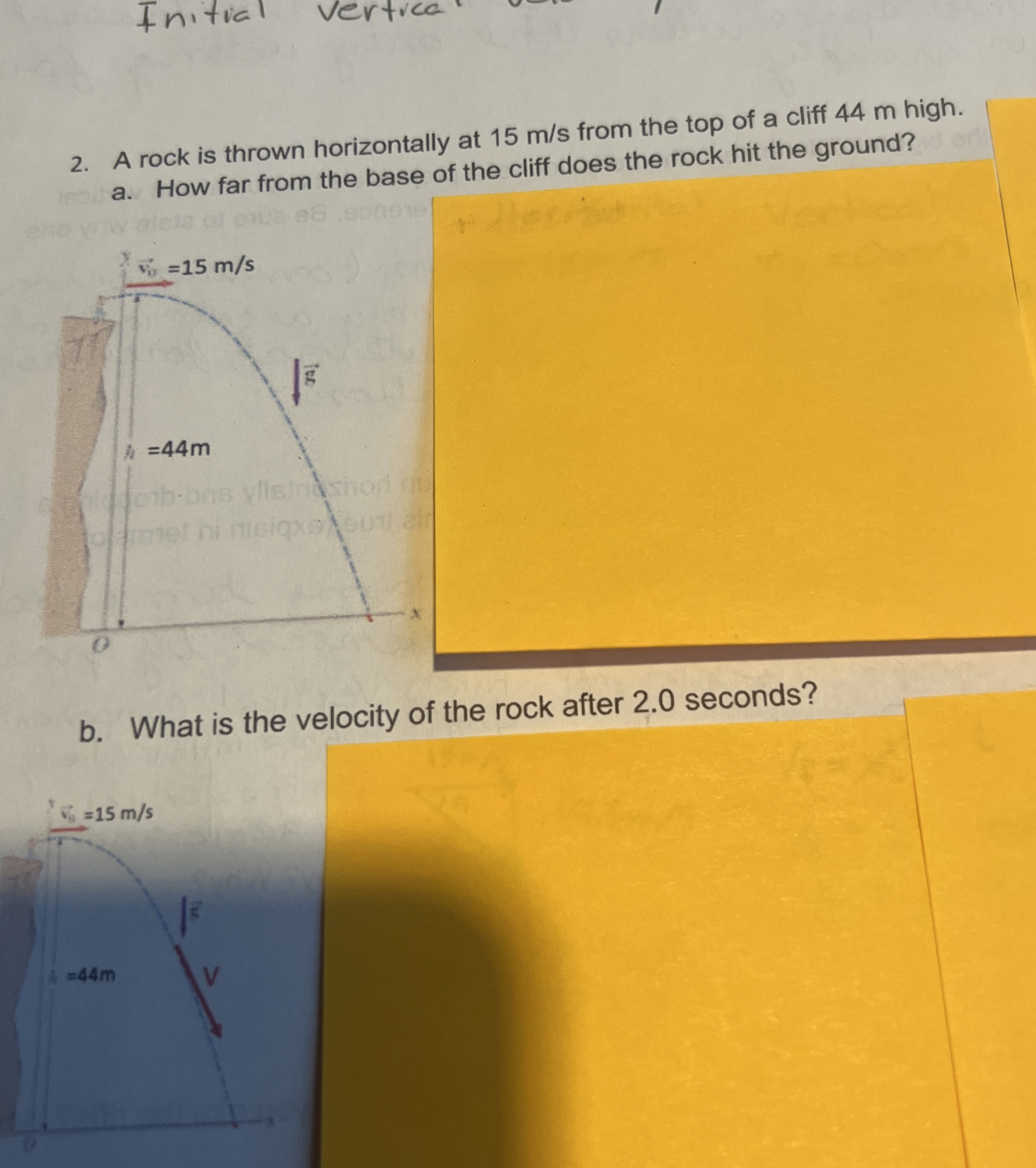 Solved A rock is thrown horizontally at 15ms ﻿from the top | Chegg.com