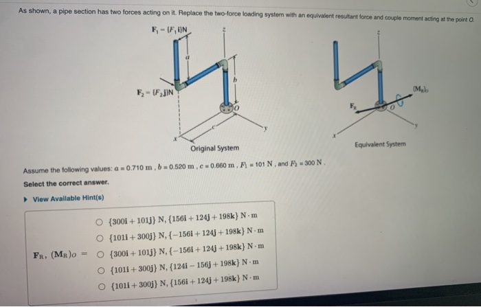 Solved As shown, a pipe section has two forces acting on it. | Chegg.com