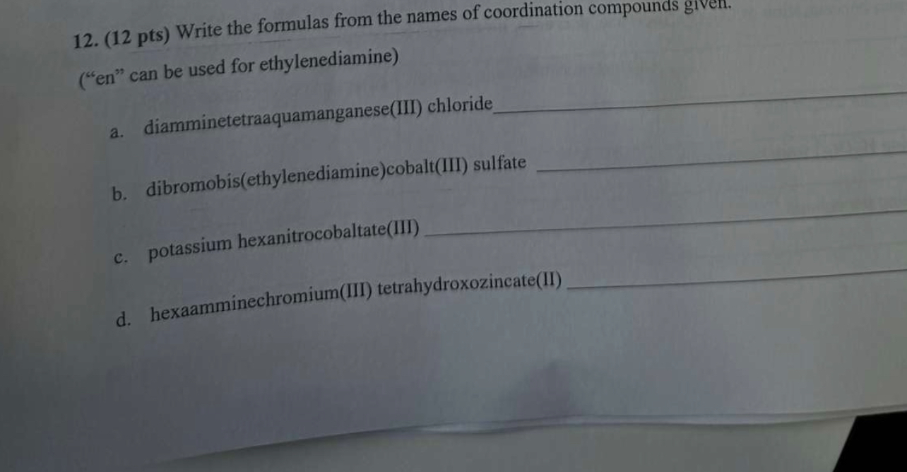 Solved (12 ﻿pts) ﻿Write the formulas from the names of | Chegg.com
