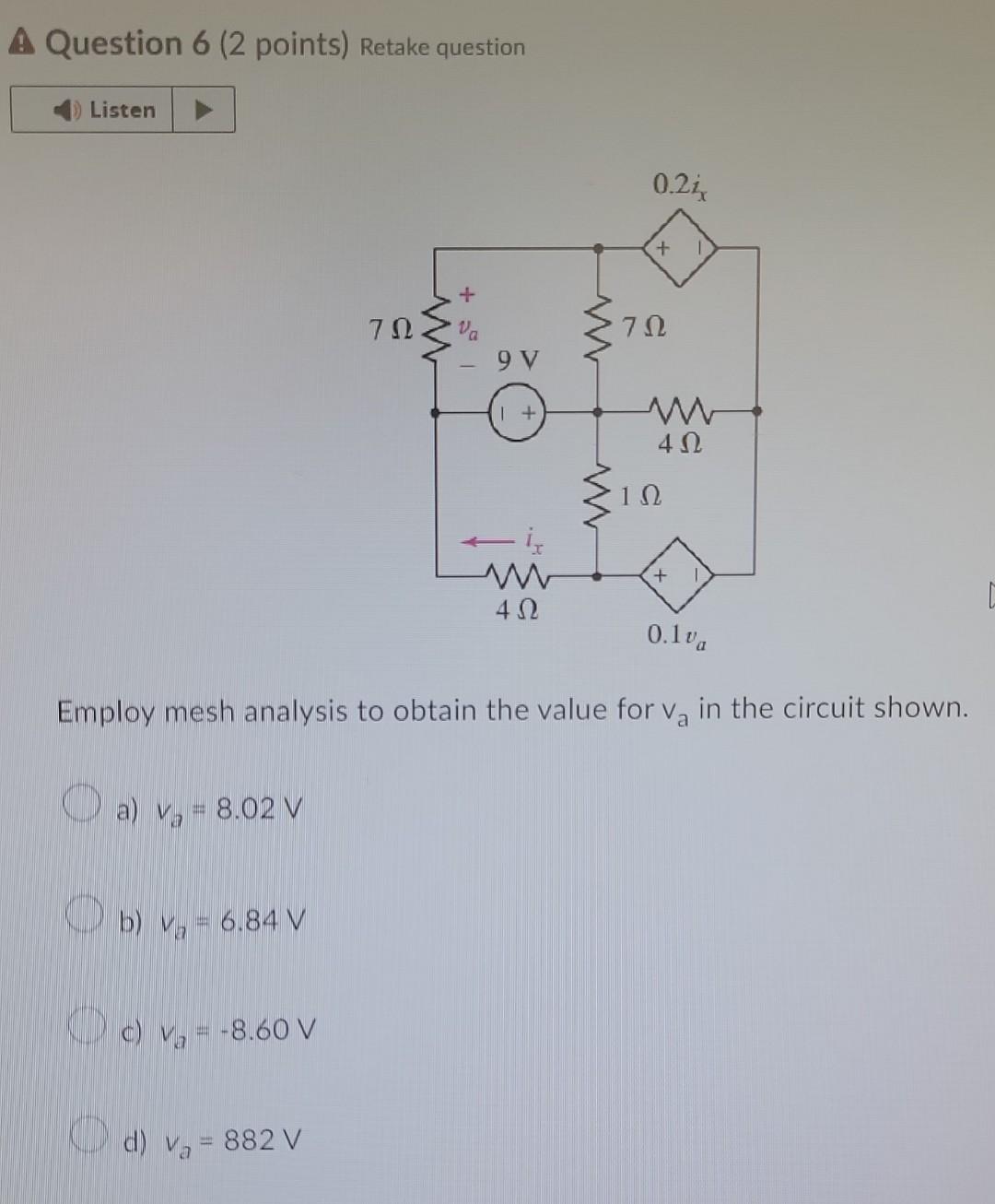 Solved Employ mesh analysis to obtain the value for va in | Chegg.com