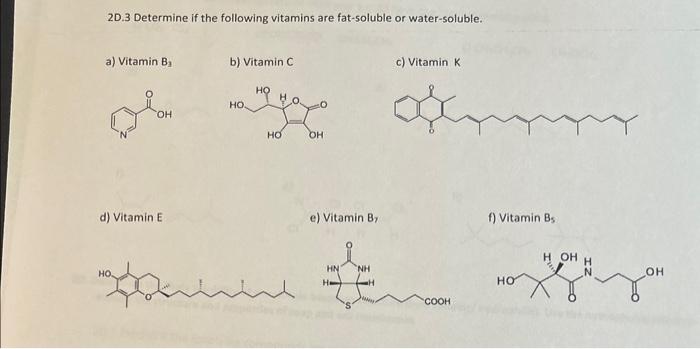 Solved 2D.3 Determine if the following vitamins are | Chegg.com