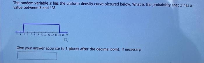 Solved The random variable = has the uniform density curve | Chegg.com