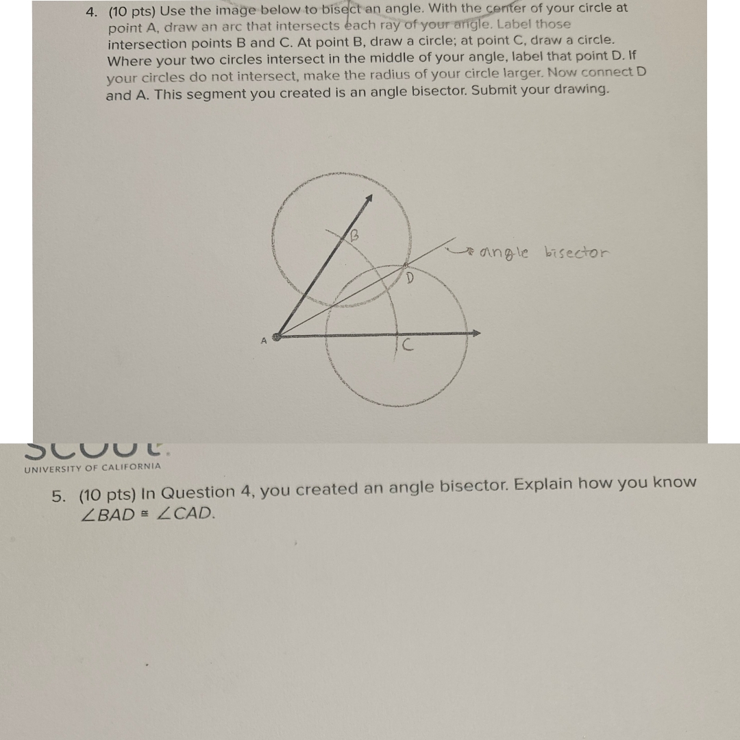 Solved (10 ﻿pts) ﻿Use the image below to bisect an angle. | Chegg.com