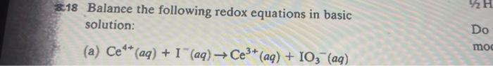 Solved :18 Balance the following redox equations in basic | Chegg.com