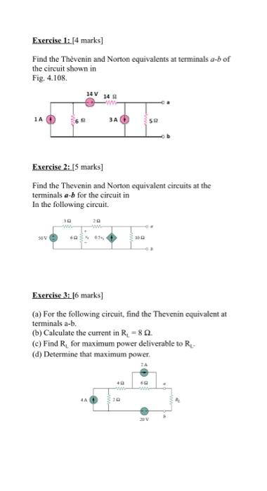 Solved Exercise 1: [4 marks] Find the Thevenin and Norton | Chegg.com