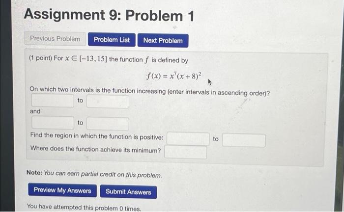 Solved Assignment 9: Problem 1 Previous Problem Problem List | Chegg.com