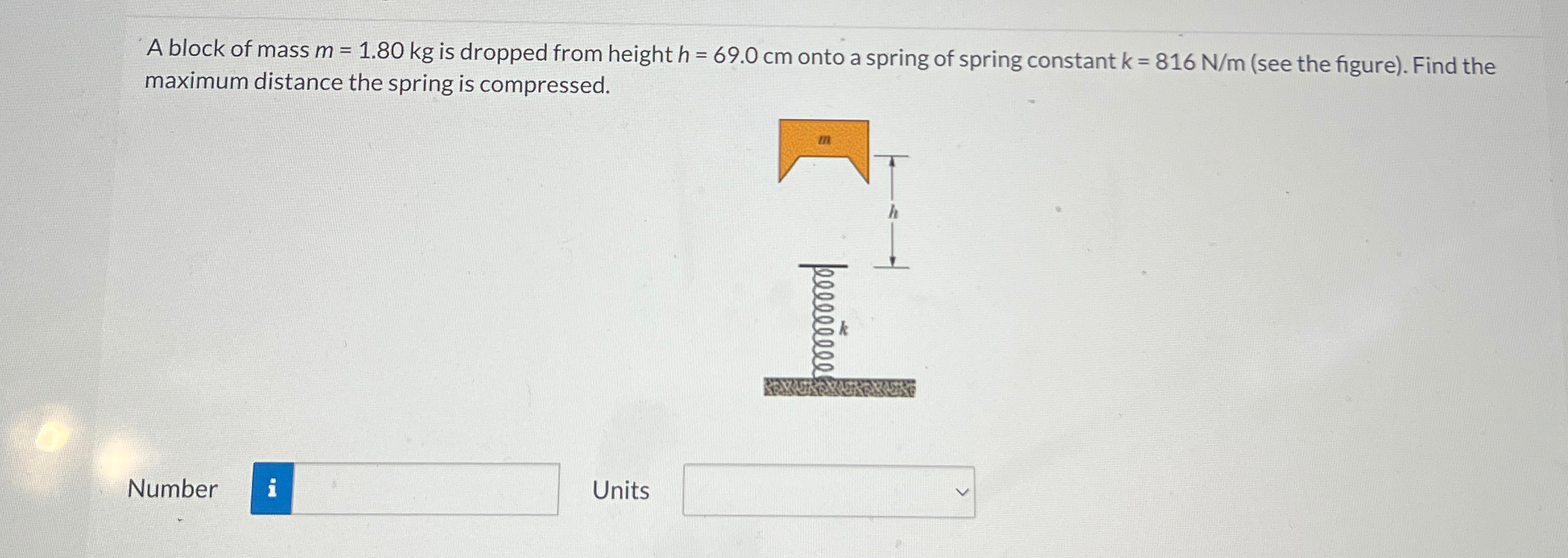 Solved A block of mass m=1.80kg ﻿is dropped from height | Chegg.com