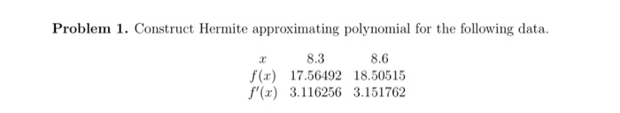 Solved Problem 1 Construct Hermite Approximating Polynomial