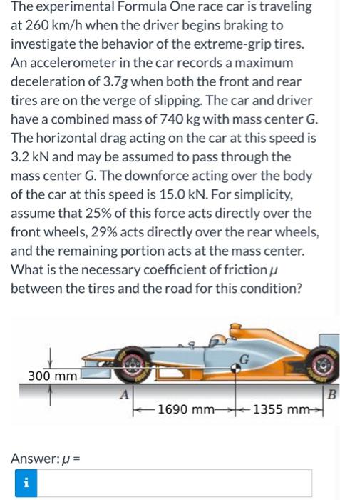 Solved The experimental Formula One race car is traveling at | Chegg.com