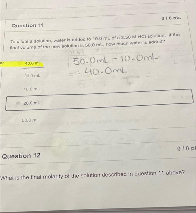 Solved To dilute a solution, water is added to 10.0 mL of a | Chegg.com