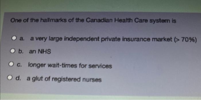 One of the hallmarks of the Canadian Health Care | Chegg.com