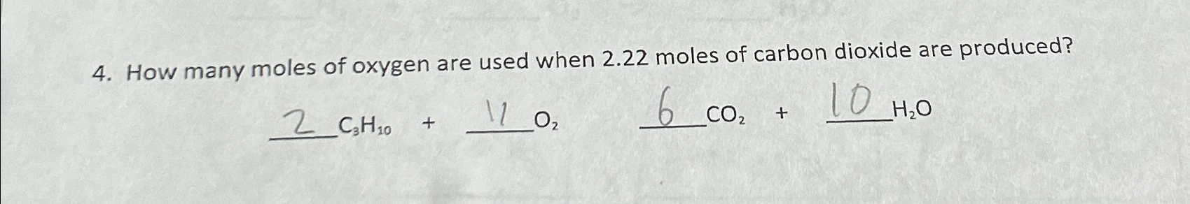 Solved How many moles of oxygen are used when 2.22 ﻿moles of | Chegg.com