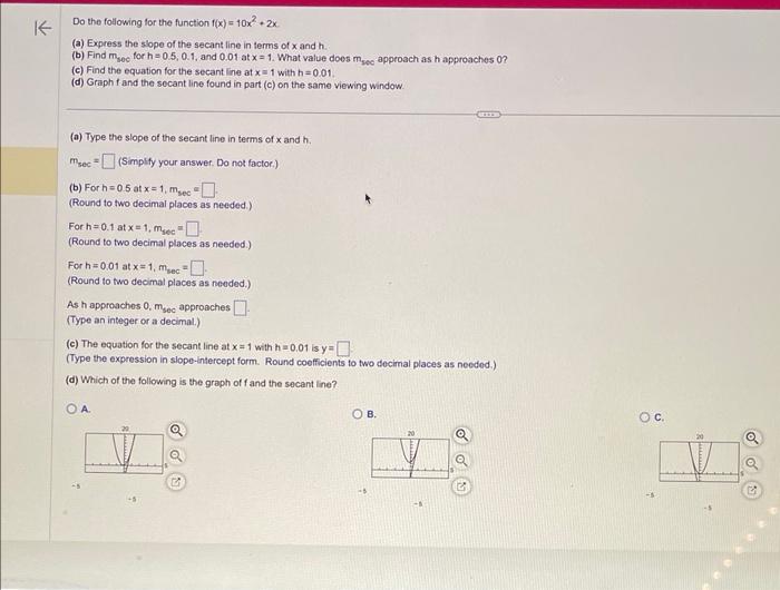 Solved Do the following for the function f(x)=10x2+2x. (a) | Chegg.com