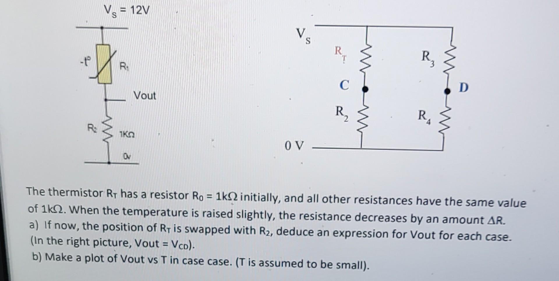 Solved The thermistor RT has a resistor R0=1kΩ initially, | Chegg.com
