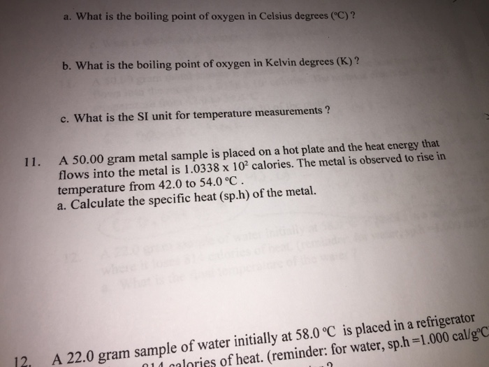 Solved a. What is the boiling point of oxygen in Celsius | Chegg.com