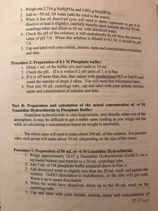 In Part A Procedure 1, we used the 1 M phosphate | Chegg.com