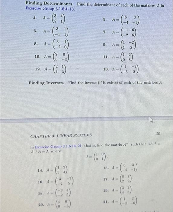Solved Finding Determinants. Find the determinant of each of | Chegg.com
