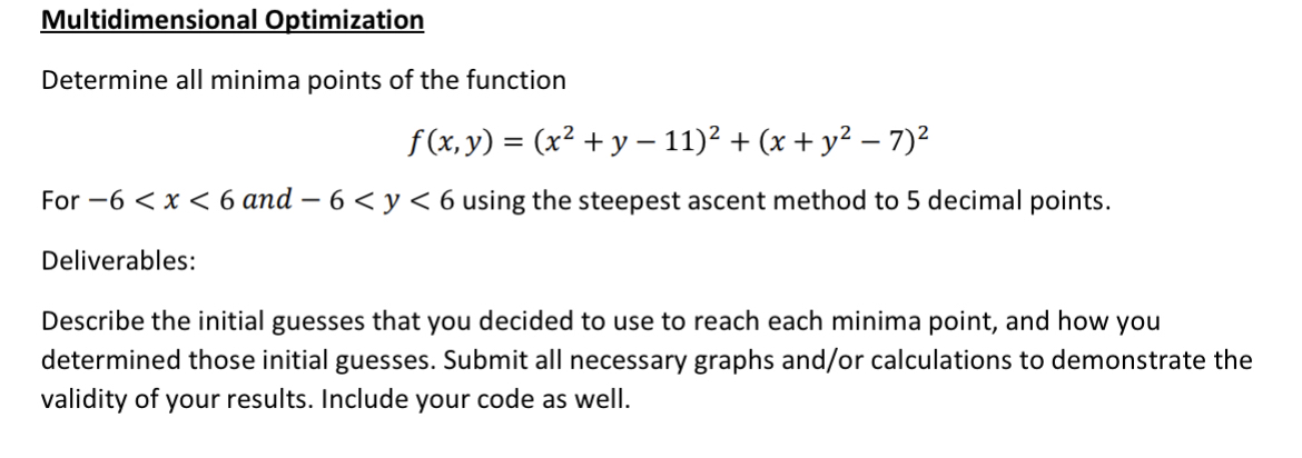 Solved Multidimensional OptimizationDetermine all minima | Chegg.com