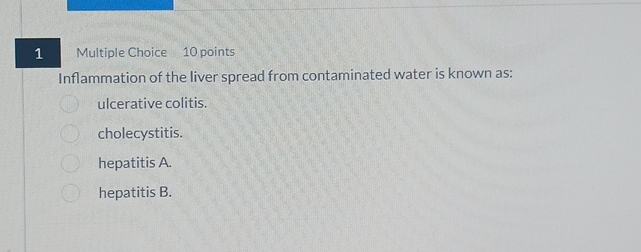 Solved 1Multiple Choice 10 ﻿pointsInflammation of the liver | Chegg.com