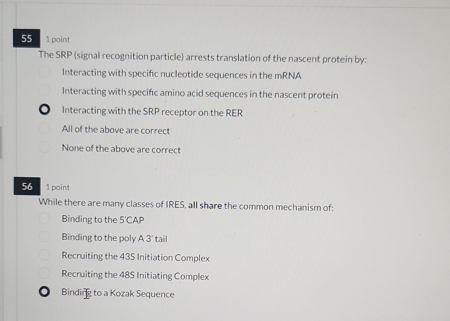 Solved 1 Point The Srp Signal Recognition Particle Arrests