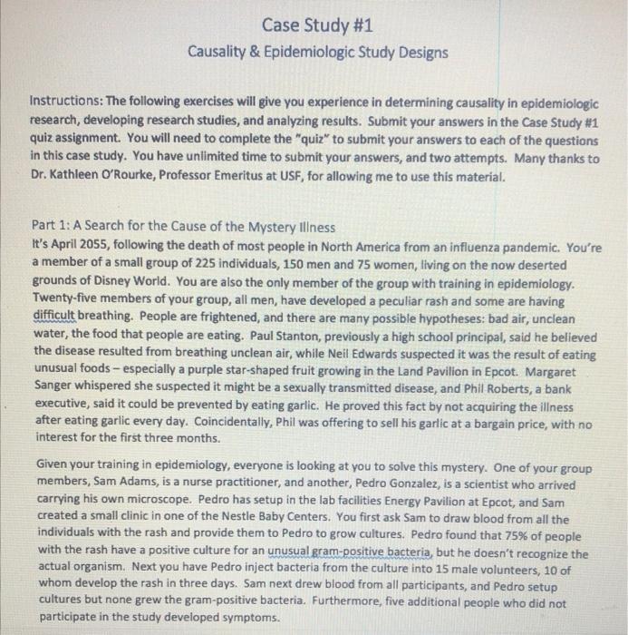 Case Study #1 Causality & Epidemiologic Study Designs | Chegg.com