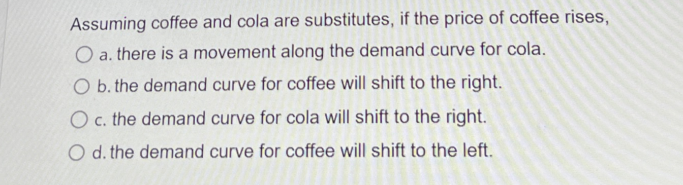 Solved Assuming coffee and cola are substitutes, if the | Chegg.com
