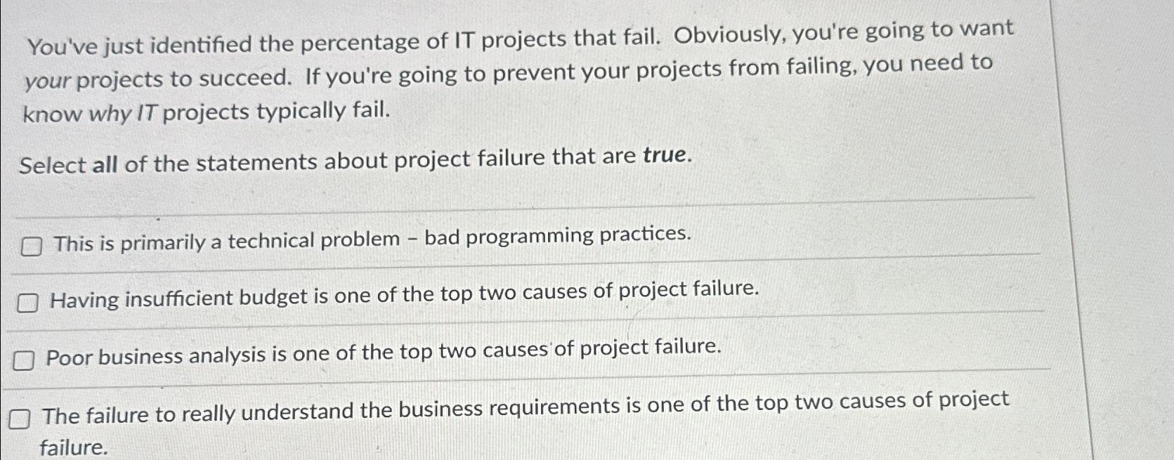 Solved You've just identified the percentage of IT projects | Chegg.com