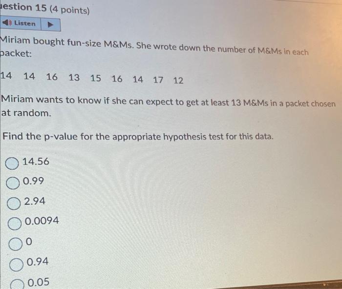 Solved Miriam bought fun-size M\&Ms. She wrote down the | Chegg.com